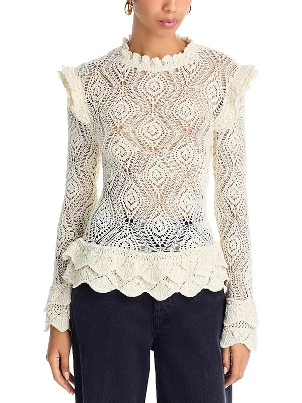 Aqua Crochet Long Sleeve Top - Ivory