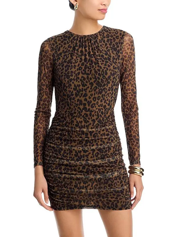 Aqua Leopard Print Mesh Dress - Brown