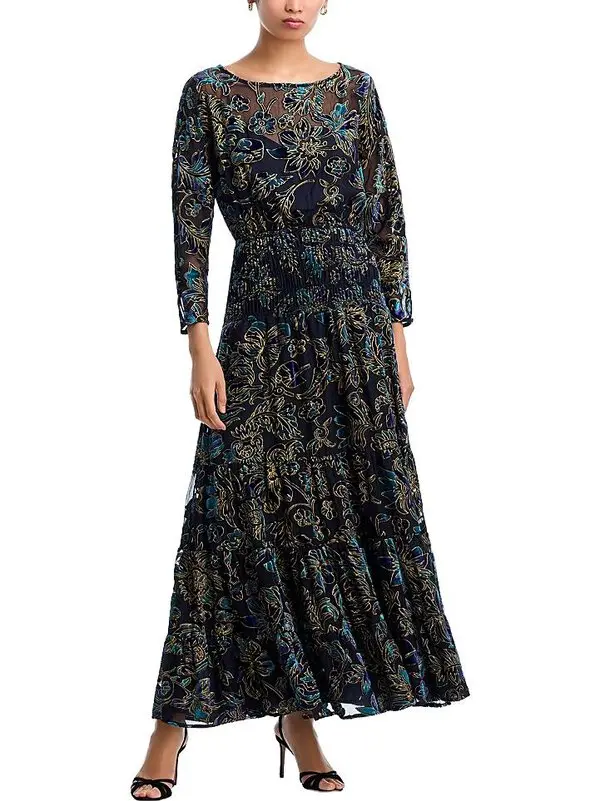 Aqua Velvet Burnout Maxi Dress - Navy/blue
