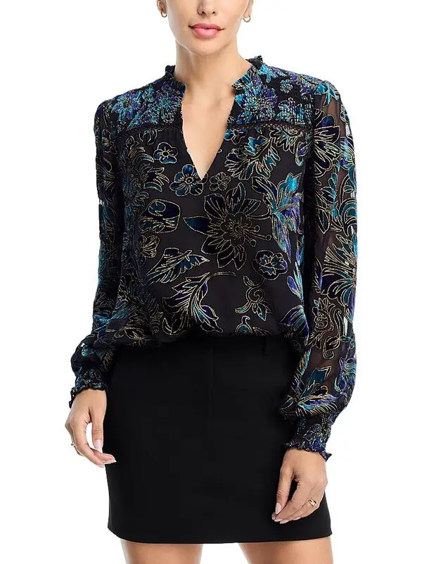Aqua Velvet Burnout Boho Blouse - Blue