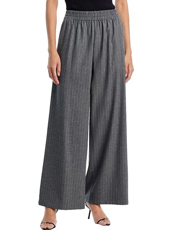 Aqua Wide-leg Pinstripe Pants - Gray Pinstripe