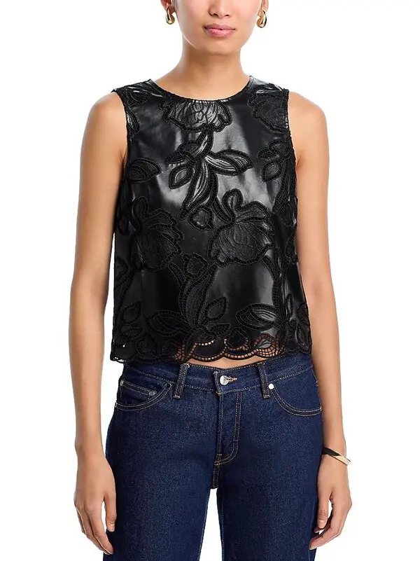Aqua Lace Faux Leather Tank Top - Black