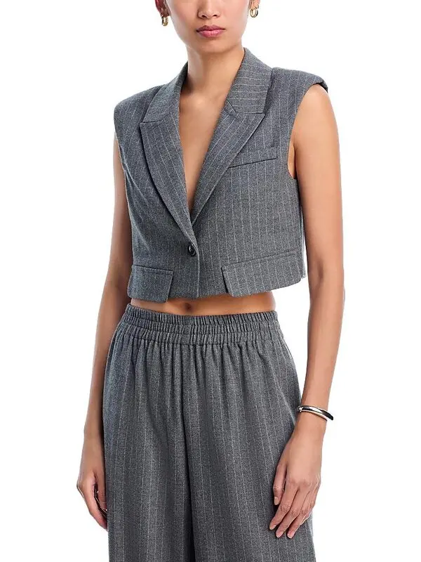 Aqua Striped Cropped Vest - Gray Pinstripe