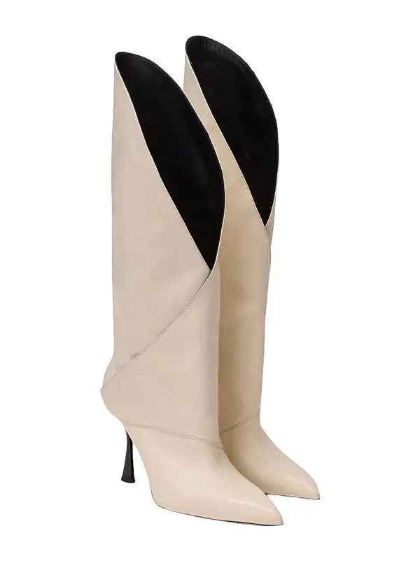 Balmain Twist Heeled Leather Boots - Beige