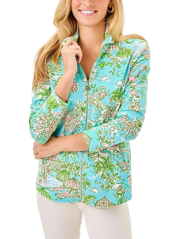 LILLY PULITZER Leona Upf 50+ Zip-up Top - Fresh Water Blue Sunbathers Bliss