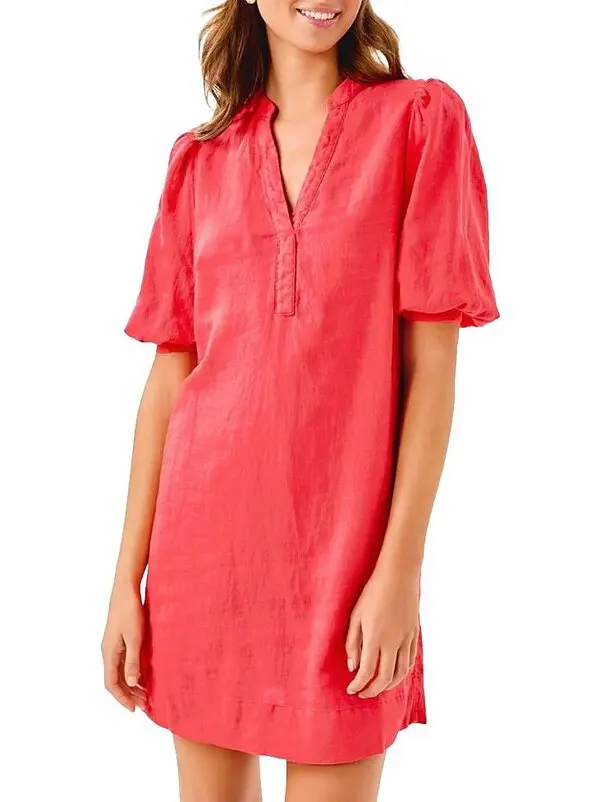 LILLY PULITZER Mialeigh Elbow Sleeve Linen Dress - Cane Coral
