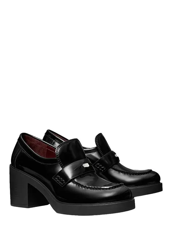 Tory Burch Classic Heeled Leather Lug Loafers - Perfect Black