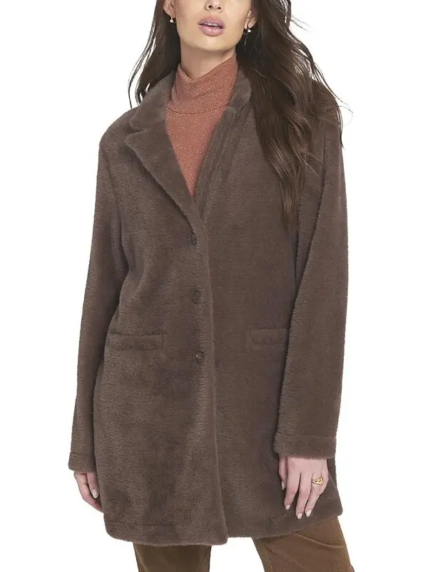 ELLE COLLECTION Fuzzy Knit Coat - Brown