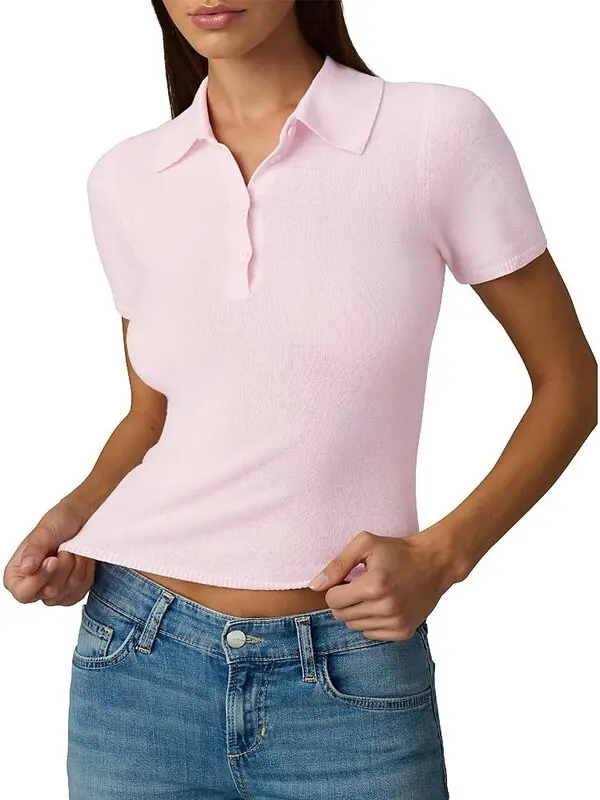 Joe's Jeans Cashmere Short Sleeve Polo Sweater - Powder Pink