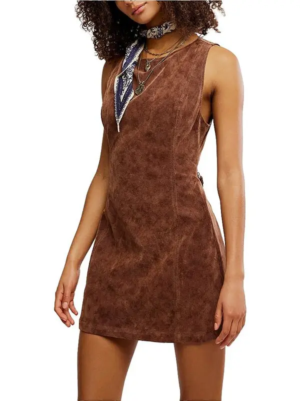 Free People Atlas Faux Suede Mini Dress - Chicory Coffee