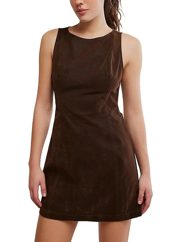 Free People Atlas Faux Suede Mini Dress - Chocolate
