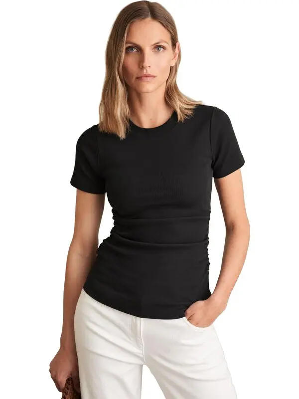 REISS Stretch-cotton Ribbed T-shirt - Black