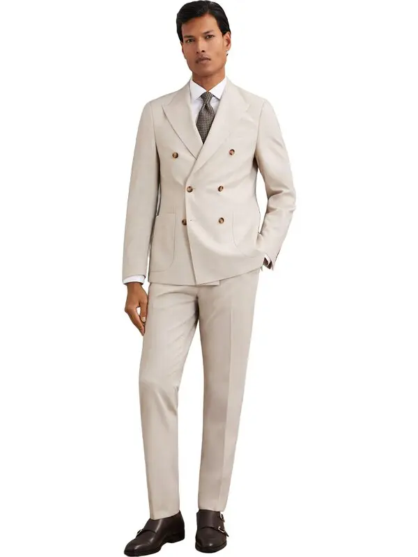 REISS Belmont Slim-fit Textured Wool Blend Suit Trousers - Stone