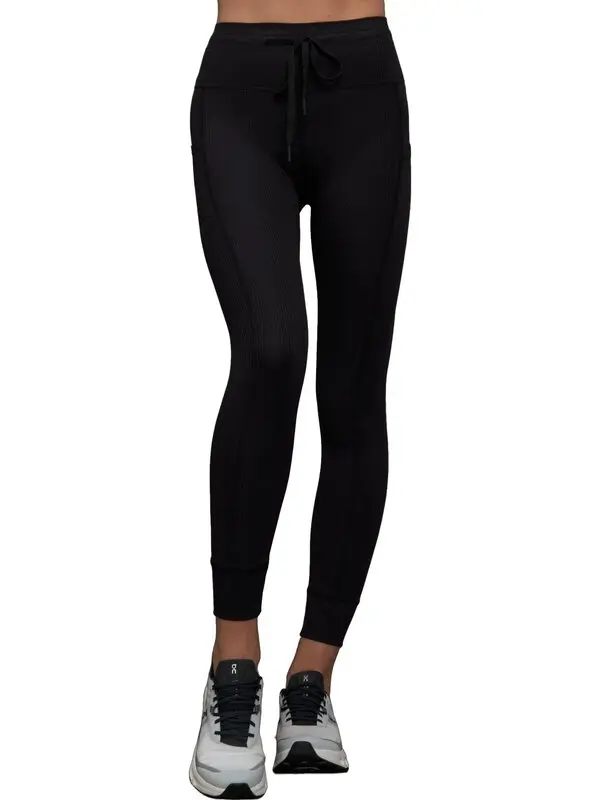 Carbon38 High Rise Pocket Legging In Ribbed Melt - Black
