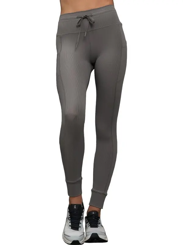 Carbon38 High Rise Pocket Legging In Ribbed Melt - Steel Grey