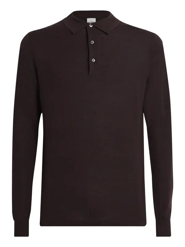 Aspesi Virgin Wool Long-sleeve Polo Shirt - Burgundy