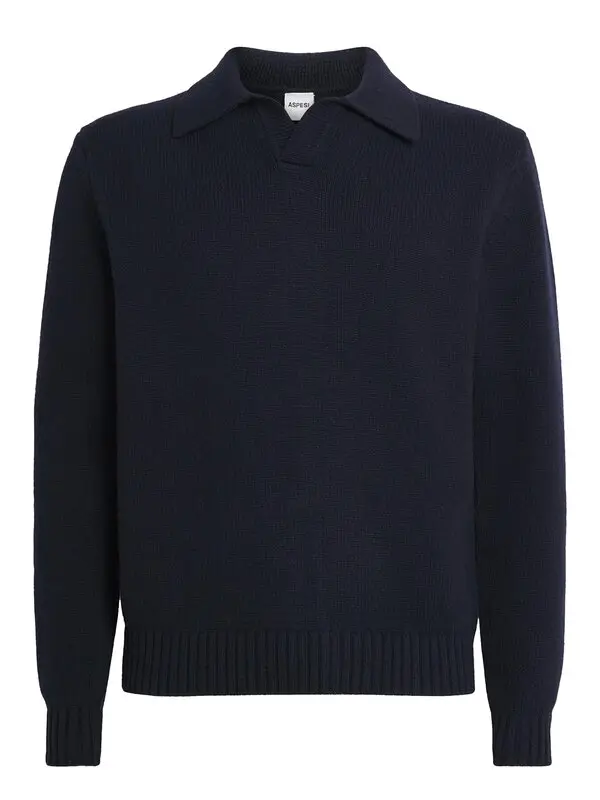 Aspesi Wool-blend Open-collar Sweater - Navy