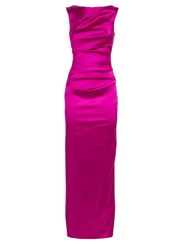 Talbot Runhof Duchesse Satin Ruched Maxi Dress - Pink