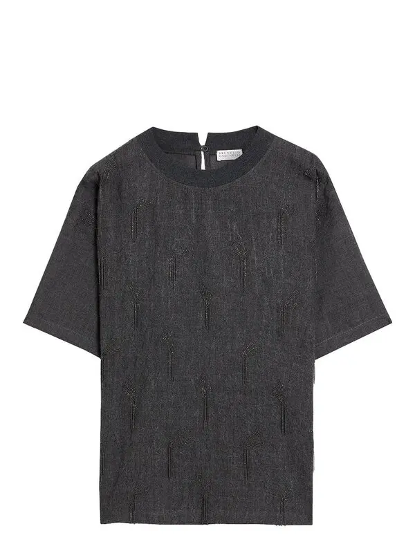 Brunello Cucinelli Bead-embellished Wool Top - Dark Gray