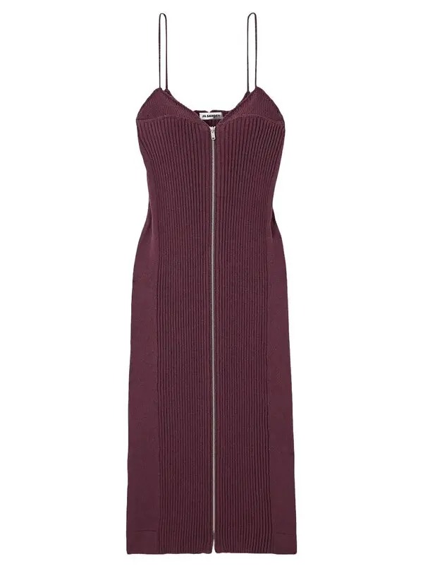 JIL SANDER Ribbed Cotton Midi Dress - Merlot