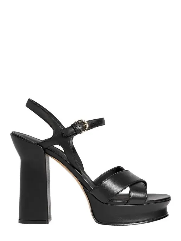 FERRAGAMO Sonya Leather Platform Sandals - Black