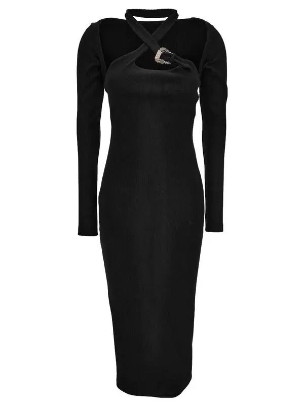 Versace Cross-neck Ribbed Dress - Black