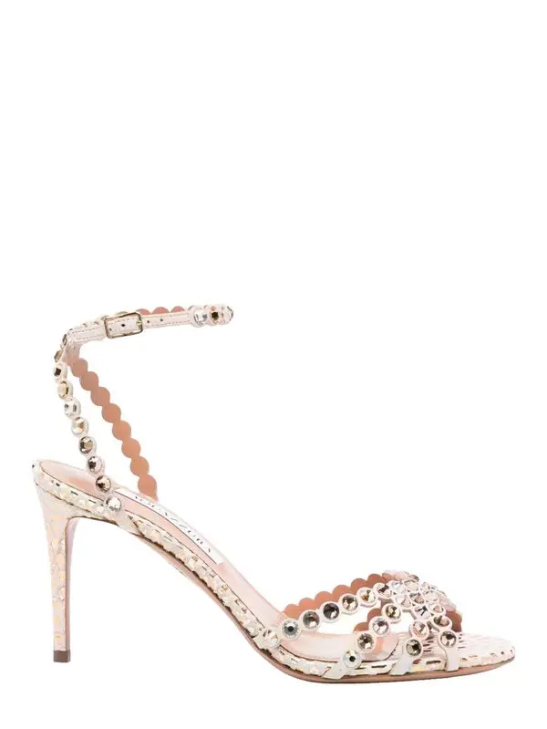 AQUAZZURA 90mm Tequila Embellished Scalloped-edge Sandals - Neutrals