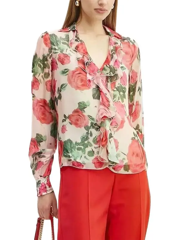 Guess Rose Print Ruffled Blouse - Pink