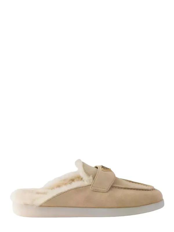 Prada Suede Shearling Mules - Neutrals