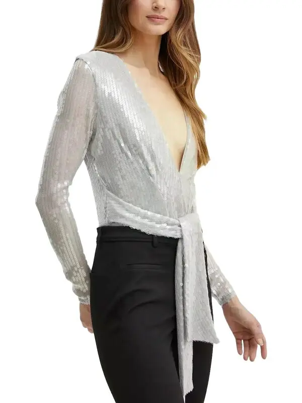 Bardot Sequin-embellished Tie-front Top - Grey
