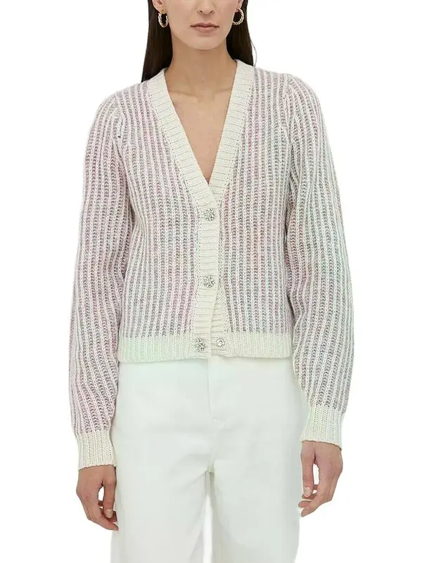 BRUUNS BAZAAR Ribbed Knit Cardigan With Jewel Buttons - Purple