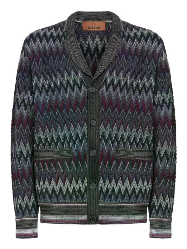 Missoni Chevron-pattern Shawl-collar Cardigan - Grey