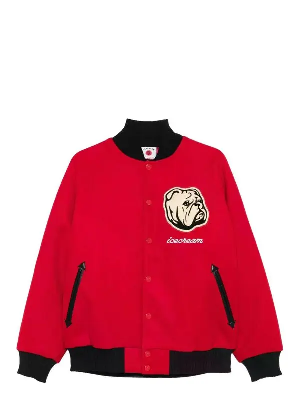 ICECREAM Bulldog-embroidered Bomber Jacket - Red