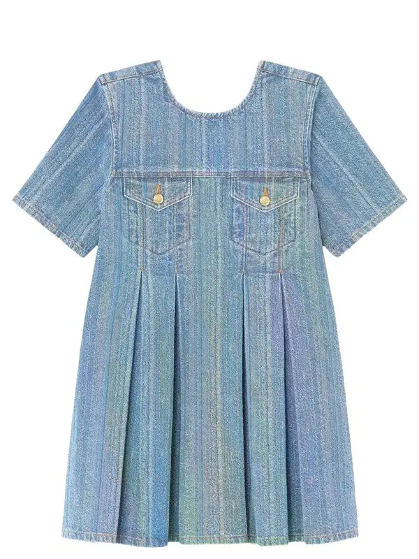GANNI Pleated Denim Mini Dress - Blue