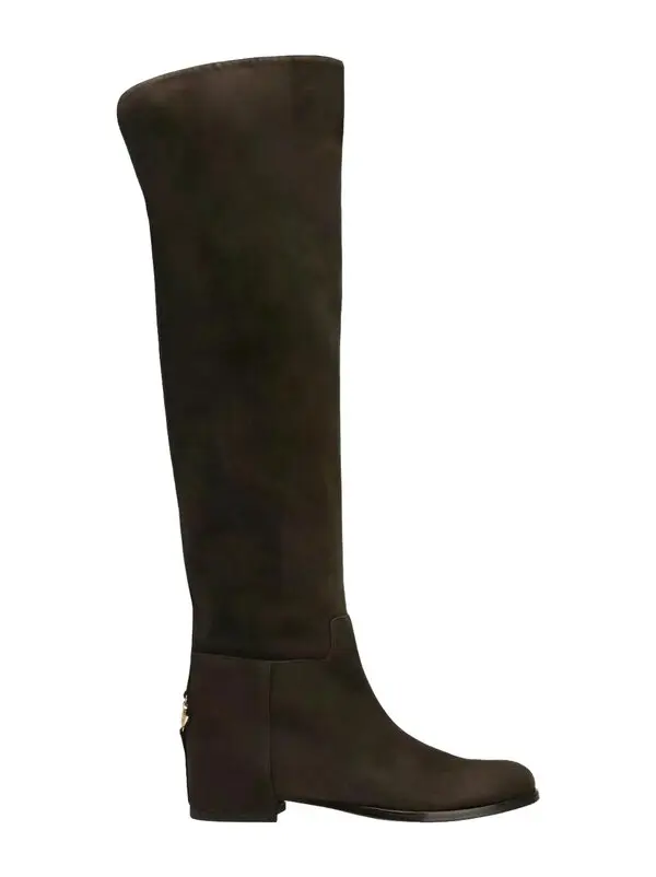 Dolce & Gabbana Logo-plaque Suede Boots - Brown