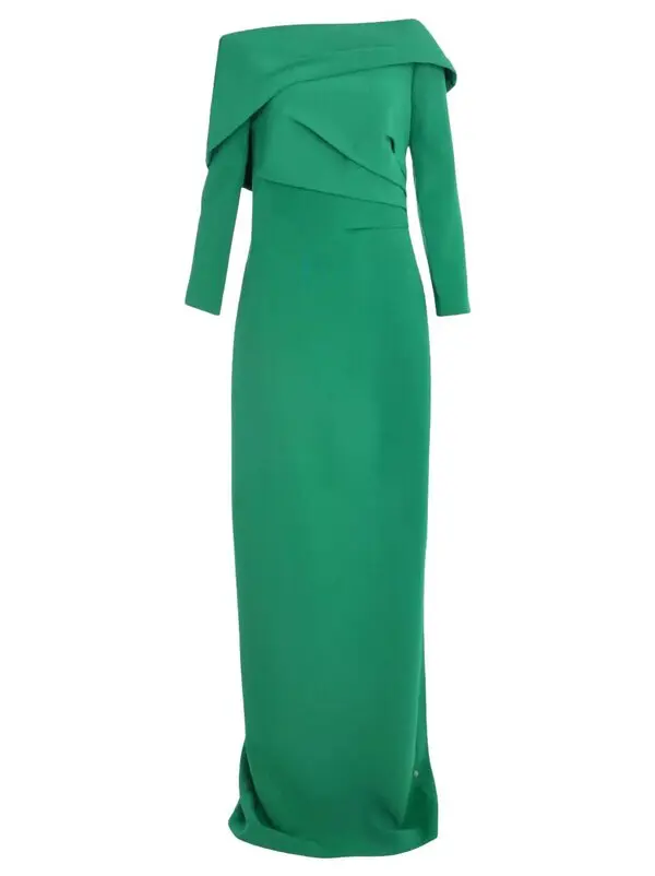 Safiyaa Asymmetric Drape Long Sleeve Dress - Green
