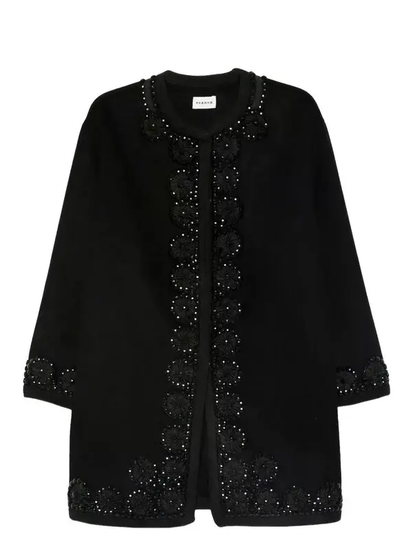 P.a.r.o.s.h Embellished Floral Wool Coat - Black