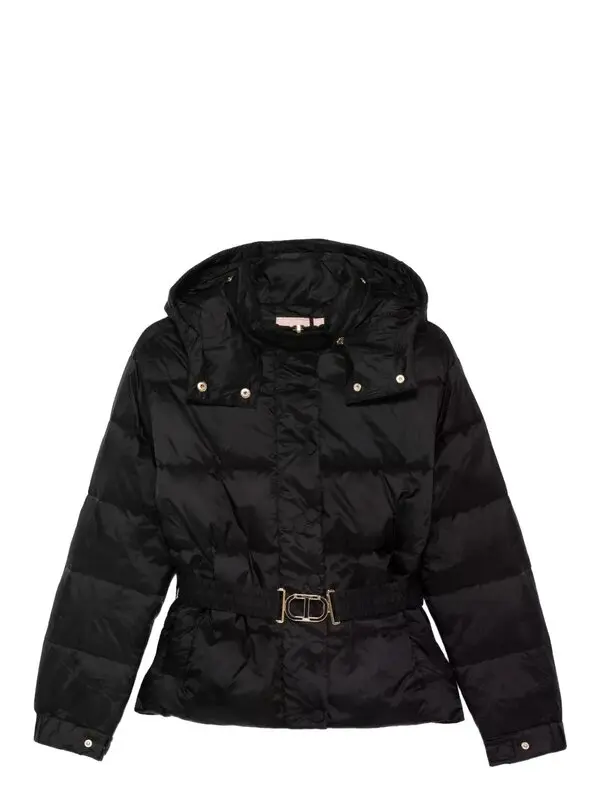 TWINSET Hooded Belted Puffer Jacket - Black