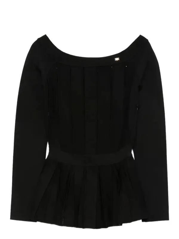 Elisabetta Franchi Pleated Panel Boat-neck Sweater - Black
