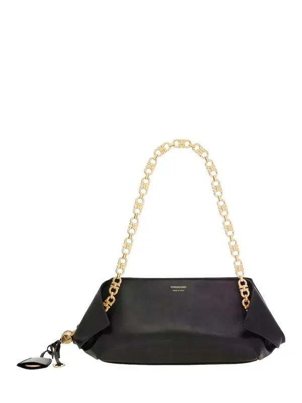 FERRAGAMO Folded Chain-link Shoulder Bag - Black