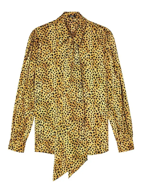 Versace Cheetah-print Tie-neck Blouse - Yellow