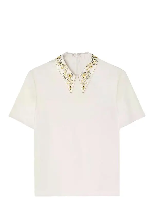 Versace Embellished-collar Short-sleeve Top - Neutrals