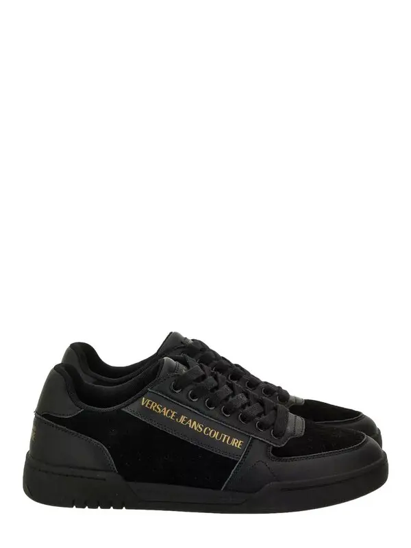 Versace Logo Leather Sneakers - Black