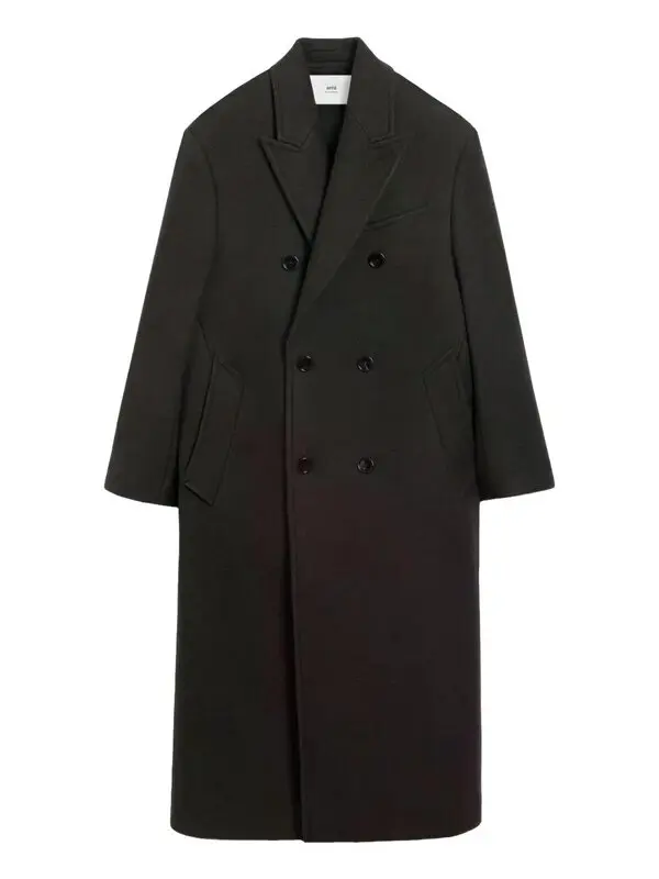 Ami Double-breasted Wool Coat - Black