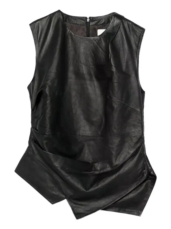 RÓHE Draped Leather Top - Black