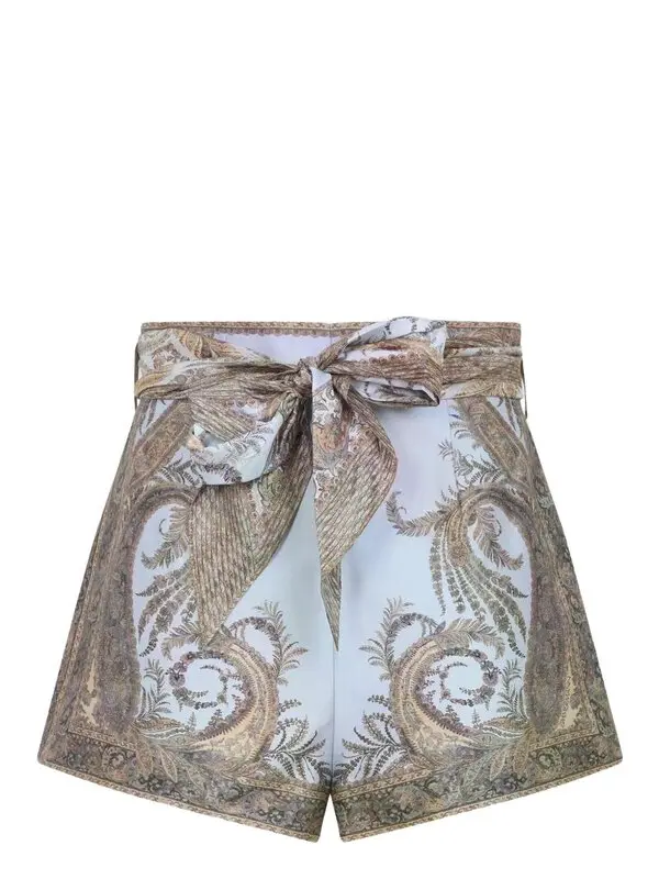 Zimmermann Paisley Print Belted Shorts - Purple