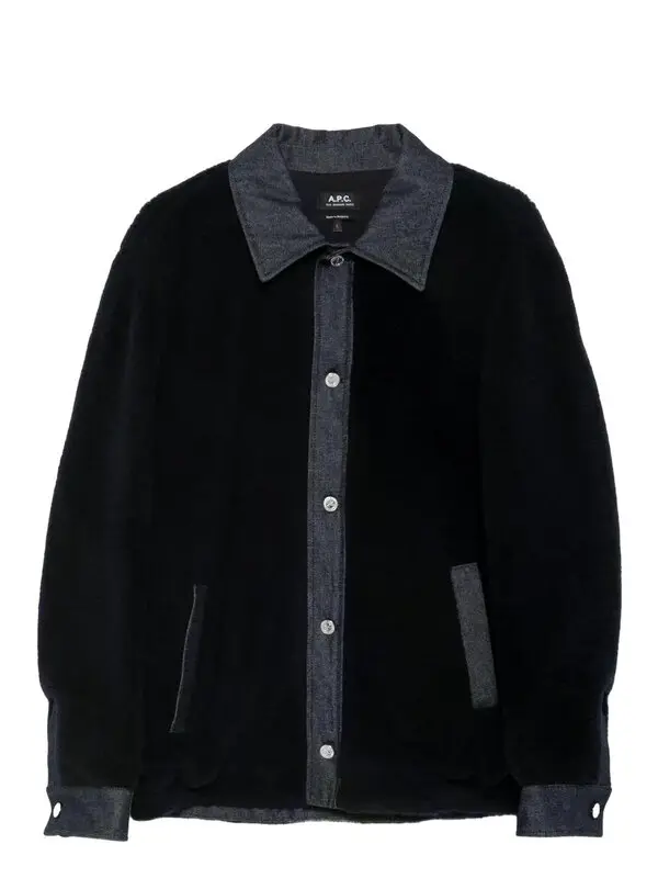 A.p.c. Fleece Denim-panel Jacket - Blue