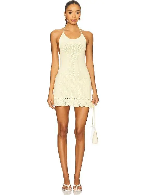 GUIZIO Crochet Halter Mini Dress - Honey Butter