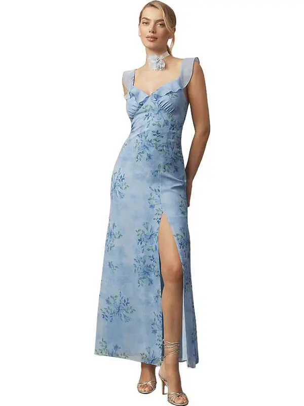 Bhldn Briar V-neck Chiffon Maxi Dress - Blueberry Floral