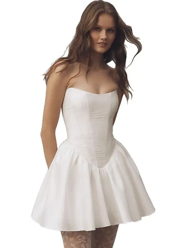 Bhldn Strapless Corset Fit & Flare Mini Dress - White Dahlia